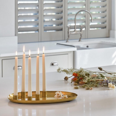 Champagne Gold Oval Centrepiece Metal with Magnetic Candle Holders H3Cm ...