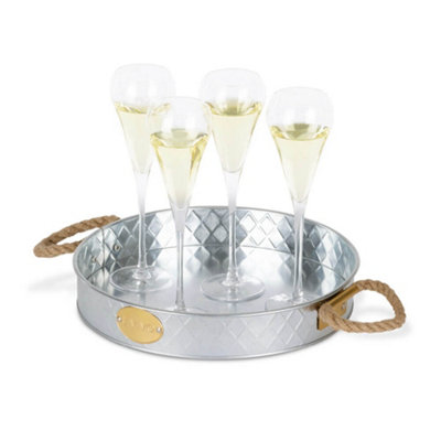 CHAMPAGNE SERVING TRAY - GALVANISED STEEL