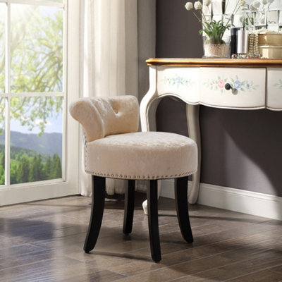 Champagne Velvet Upholstered Dressing Table Stool with Black Rubberwood ...