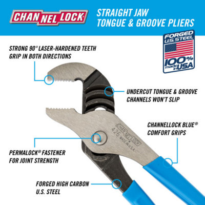 Channel Lock 6.5" Straight Jaw Tongue & Groove Grip Pliers - CHH426