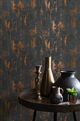 Charcoal and Copper Industrial Texture effect Wallpaper