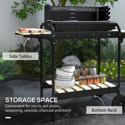 CHARCOAL BARBECUE BBQ GRILL TROLLEY W/ 5-LEVEL GRILL HEIGHT ASH CATCHER ...