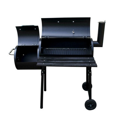 Charcoal Barbecue Grill with Wheels Barrel BBQ Trolley Smoker