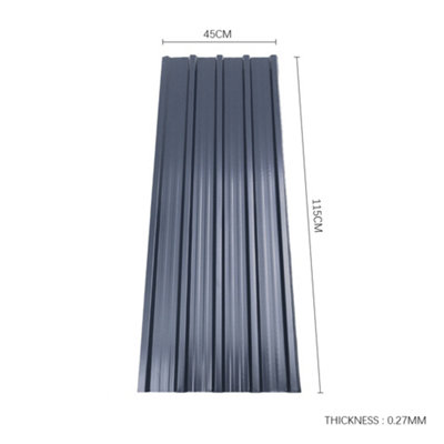 Charcoal Black Metal Roof Cladding Panels, 115cm x 45cm, Includes 50 Screws