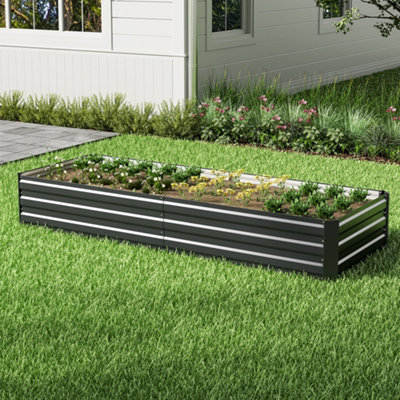 Charcoal Black Rectangular Metal Raised Garden Bed Outdoor Seed Bed
