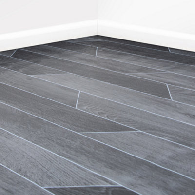 Charcoal Oak Style Soft Lino Flooring 4m Width Sheet Vinyl R10 Slip ...
