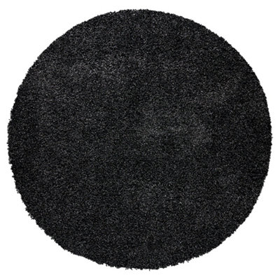 Charcoal Thick Shaggy Circle Rug - California - 150cm