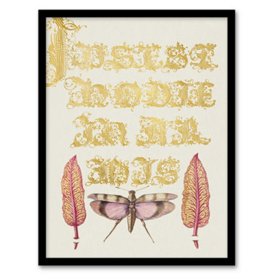 Chard and Red Winged Grasshopper Calligraphy Framed Wall Art Print 12X16"