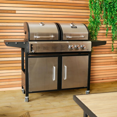 Charles Bentley 2+1 Burner Gas Grill & Charcoal Grill BBQ 147.5 x 52 x 110cm