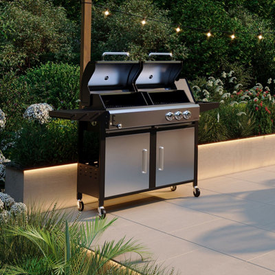 Charles Bentley 2+1 Burner Gas Grill & Charcoal Grill BBQ 147.5 x 52 x ...