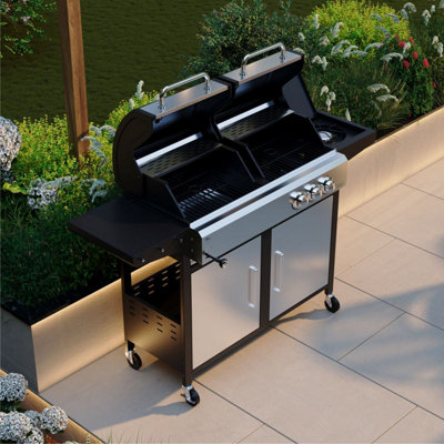 Charles Bentley 2+1 Burner Gas Grill & Charcoal Grill BBQ 147.5 x 52 x ...