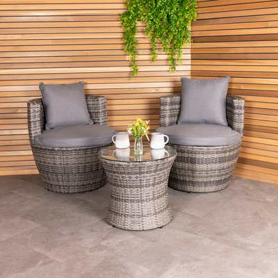 Charles Bentley 3 Piece Rattan Stacking Outdoor Patio Furniture Set Grey