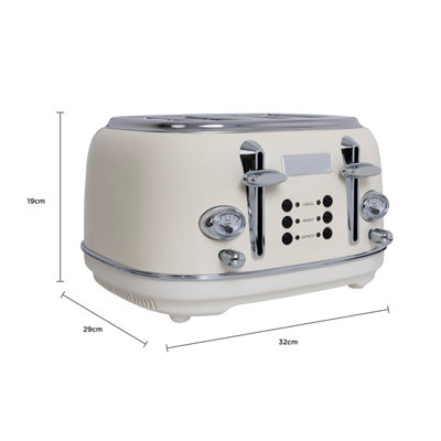 Charles Bentley 4 Slice Stainless Steel Toaster w Tray Cream & Chrome
