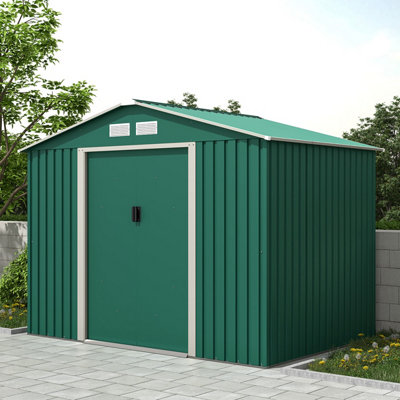 CHARLES BENTLEY 8FT X 6FT DARK GREEN METAL GARDEN STORAGE SHED ZINC ...