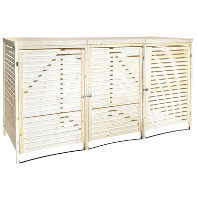 Charles Bentley FSC Triple Wooden Bin Store Wheelie Bin Storage Unit ...