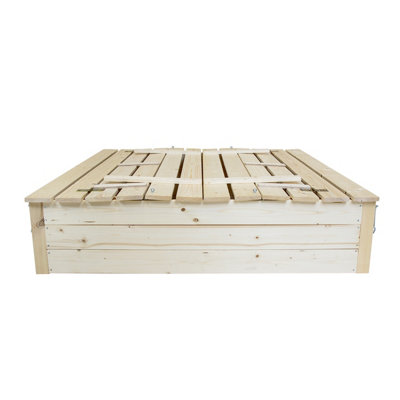 Charles Bentley Kids Children's Square FSC Wood Sand Pit With Seat Benches