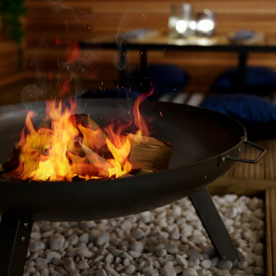 Charles Bentley Large 80cm Round Oil Finished Fire Pit Steel Outdoor ...