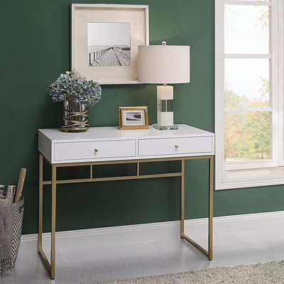 Charles Bentley Monroe Console Desk White & Gold Hallway Table | DIY at B&Q
