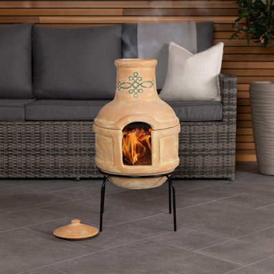 Charles Bentley Small Terracotta Clay Chimenea BBQ Grill with Artisan ...