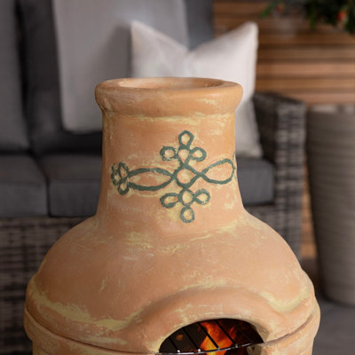 Charles Bentley Small Terracotta Clay Chimenea BBQ Grill with Artisan ...