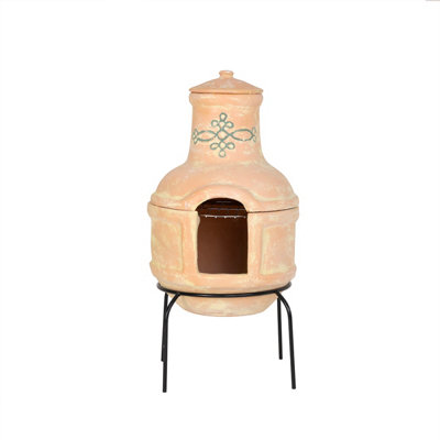 Charles Bentley Small Terracotta Clay Chimenea BBQ Grill with Artisan ...
