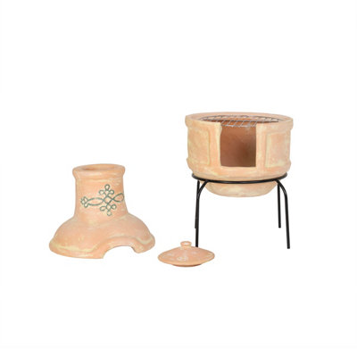Charles Bentley Small Terracotta Clay Chimenea BBQ Grill with Artisan ...