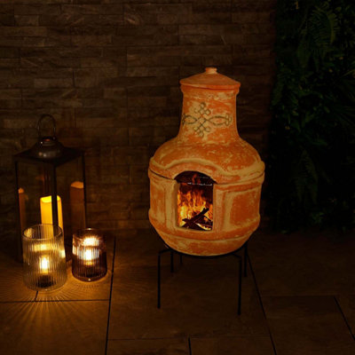 Charles Bentley Small Terracotta Clay Chimenea BBQ Grill with Artisan ...