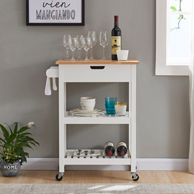 Charles Bentley Wooden Kitchen Drinks Trolley/Cart/Island/Worktop on Wheels