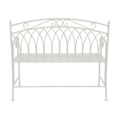 Charles Bentley Wrought Iron Feminine Bench - Antique White