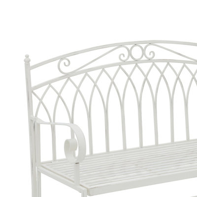 Charles Bentley Wrought Iron Feminine Bench - Antique White