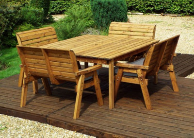 Charles Taylor 8 Seater Wooden Square Table & 4 x Garden Benches ...