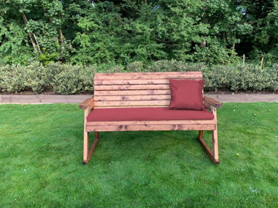 Charles Taylor Wooden Garden 3 Seater Rocker Bench Rocking Chair & Red ...