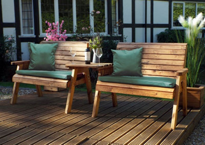 Charles Taylor Wooden Twin Garden 2 Seater Bench Set Straight & Green ...
