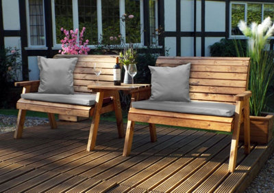 CHARLES TAYLOR WOODEN TWIN GARDEN 2 SEATER BENCH SET STRAIGHT & GREY ...