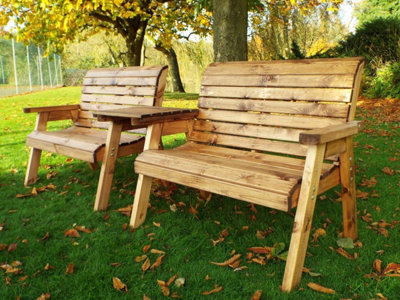 CHARLES TAYLOR WOODEN TWIN GARDEN 2 SEATER BENCH SET STRAIGHT & GREY ...