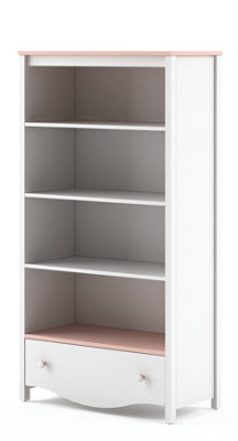 Charming Mia Bookcase with Shelves and Drawers in White Matt & Pink ...