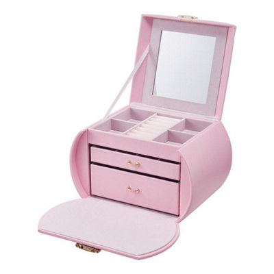 Charming Pink Leather Jewelry Box with Velvet Lining and Gold Lock 22 ...