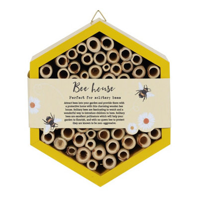 Charming Wooden Bee House. Includes Metal Hanger. Great for Solitary ...