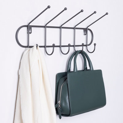 Charnwood Contemporary Ten Hook Dark Grey Mounted Iron Coat Rack Inside ...