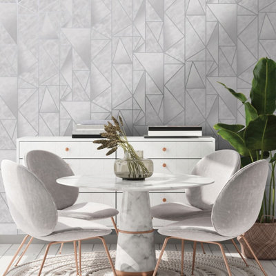 Charon Geometric Wallpaper Grey/Silver Holden 91140 | DIY at B&Q