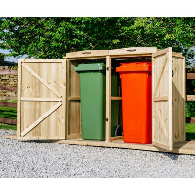 Chatburn Double Wheelie Bin Store - Timber - L64 x W122.5 x H120 cm - Fits 2 x 140L Wheelie Bins