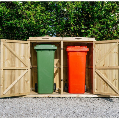 Chatburn Double Wheelie Bin Store - Timber - L64 x W122.5 x H120 cm - Fits 2 x 140L Wheelie Bins
