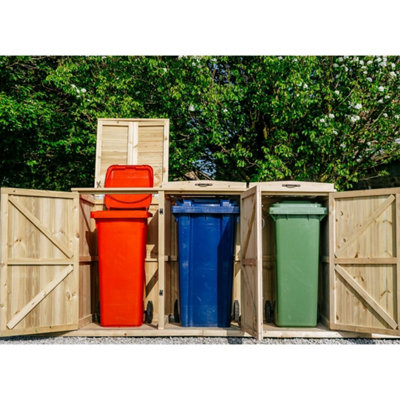 Chatburn Triple Wheelie Bin Store - Timber - L64 x W180.5 x H120 cm - Fits 3 x 140L Wheelie Bins