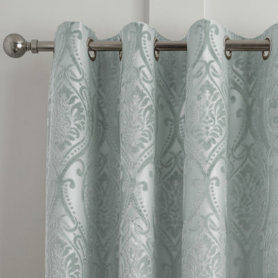 Chateau Damask Patterned Pair of Eyelet Curtains