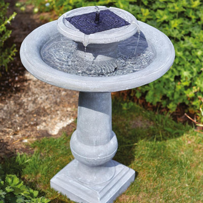 Chatsworth Solar Powered Bird Bath Fountain - Stone Effect Resin ...