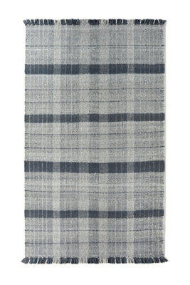Check Blue Geometric, Hand Made, Luxurious , Modern , Tartan Rug for ...