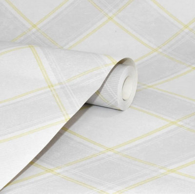Check Tartan Wallpaper Checked Plaid Chequered Grey Yellow Holden Decor ...