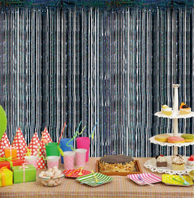 Cheetah Shimmer Party Event Photo Backdrop Tinsel Curtain 2M x 1M Black ...