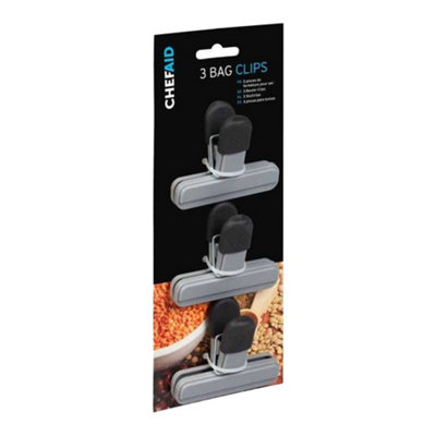 Chef Aid Bag Clips (Pack of 3) Silver/Black (One Size)