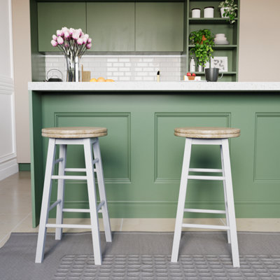 Chef Vida Wooden Revolving White Bar Stool - Set of 2